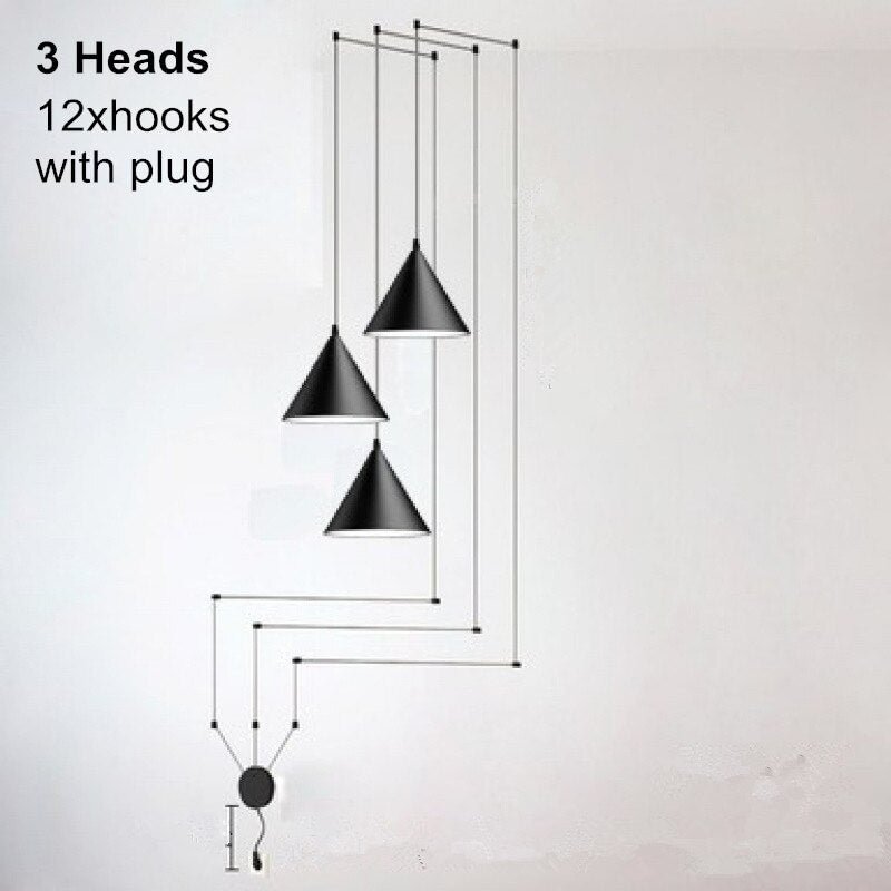 Modern Light Black Metal Long Wire Cone Shape Pendant Lamp Kitchen ...