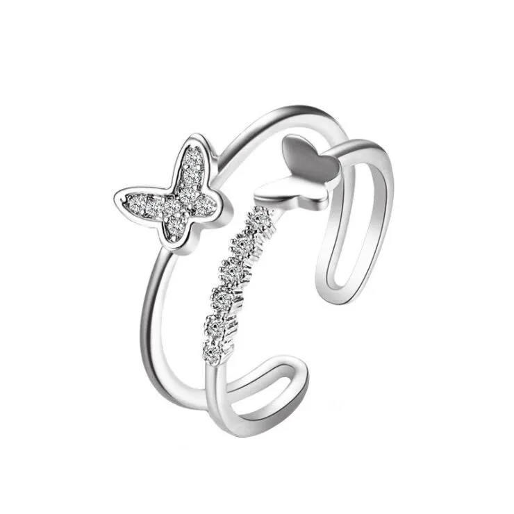 RHINESTONE BUTTERFLY OPEN RING(2 PCS)