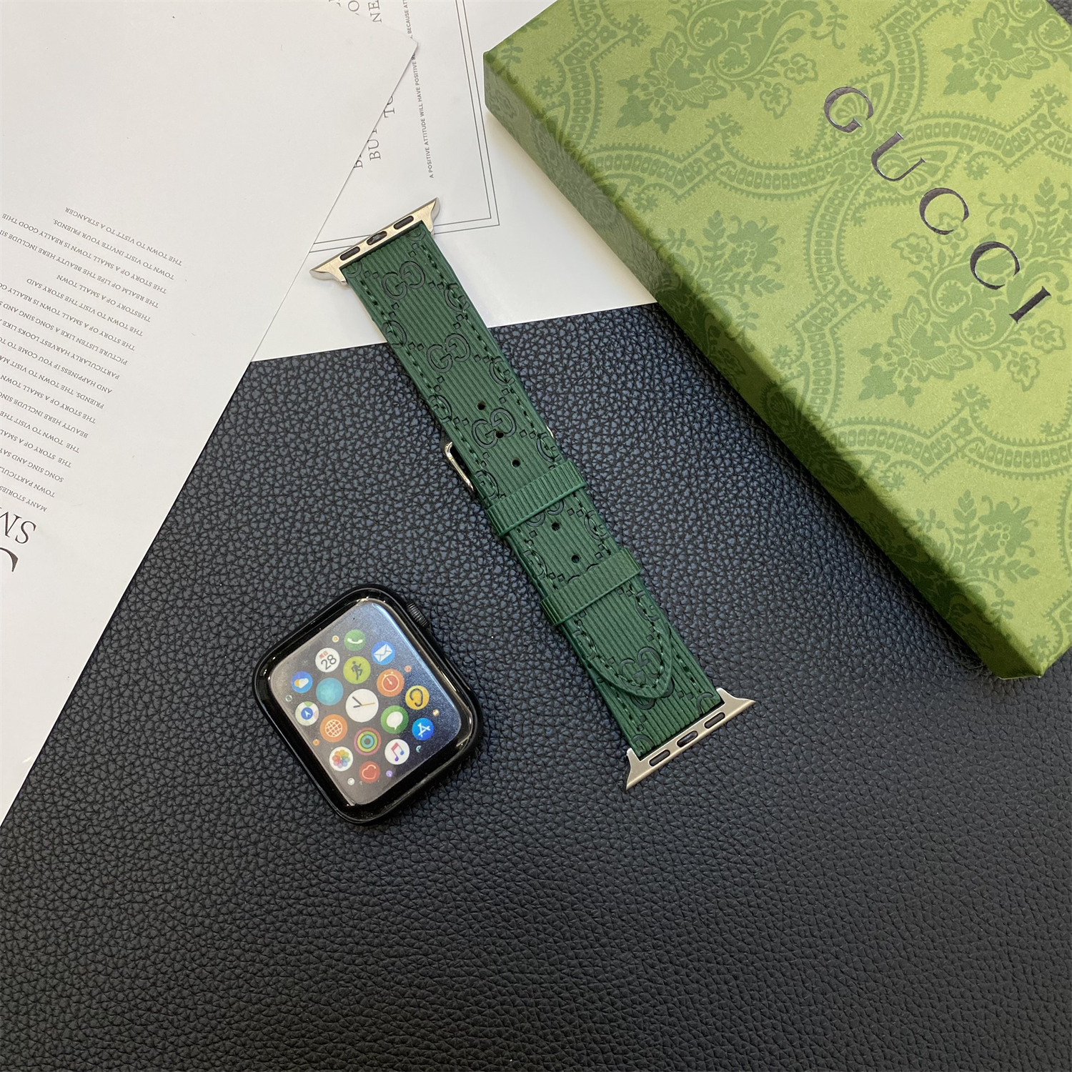 Gucci Genuine Leather Vertical Embossed Apple Watch Replacement Strap