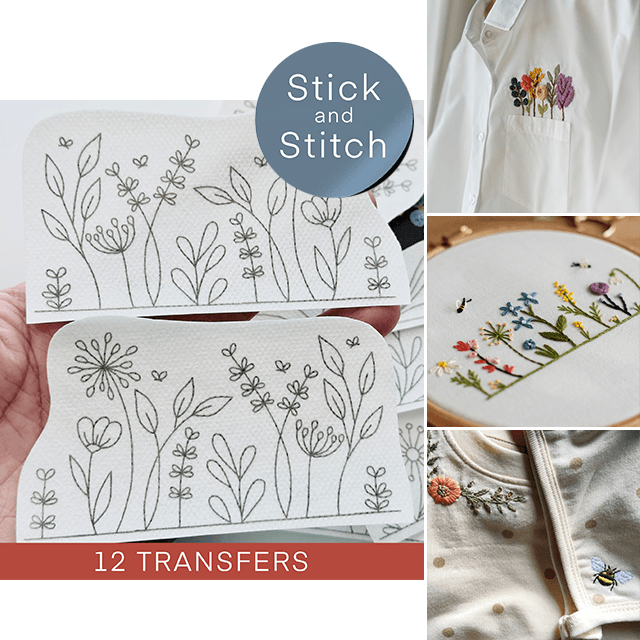 【12 PCS】Water Soluble Botanical Pair Hand Embroidery Pattern,peel and ...