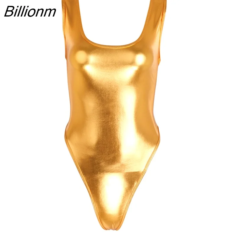 Billionm Women Patent Leather Thong Leotard Bodysuit Shiny Metallic ...