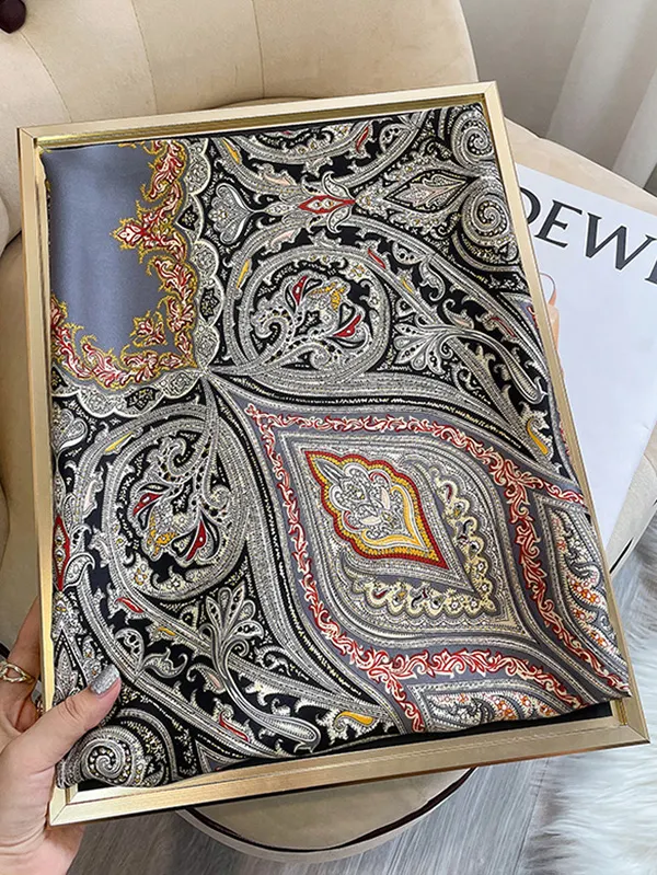 Elegant Vintage Printed Silk Imitation Shawl & Scarf