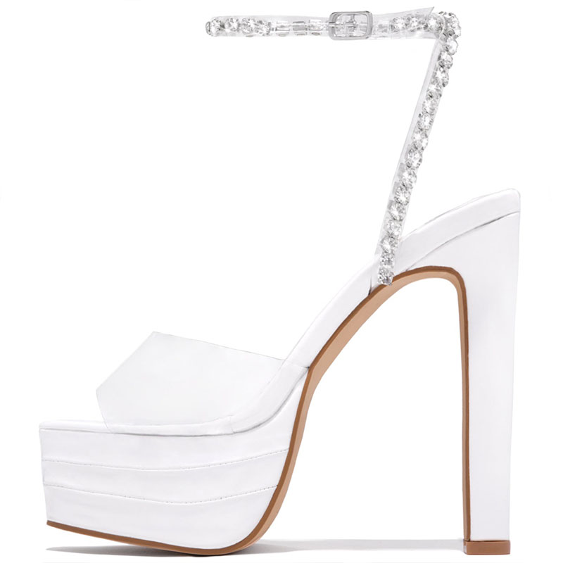 White Rhinestone Platform High Heels Vdcoo