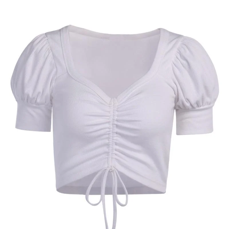 SOLID COLOR DRAWSTRING PLEATED TOP