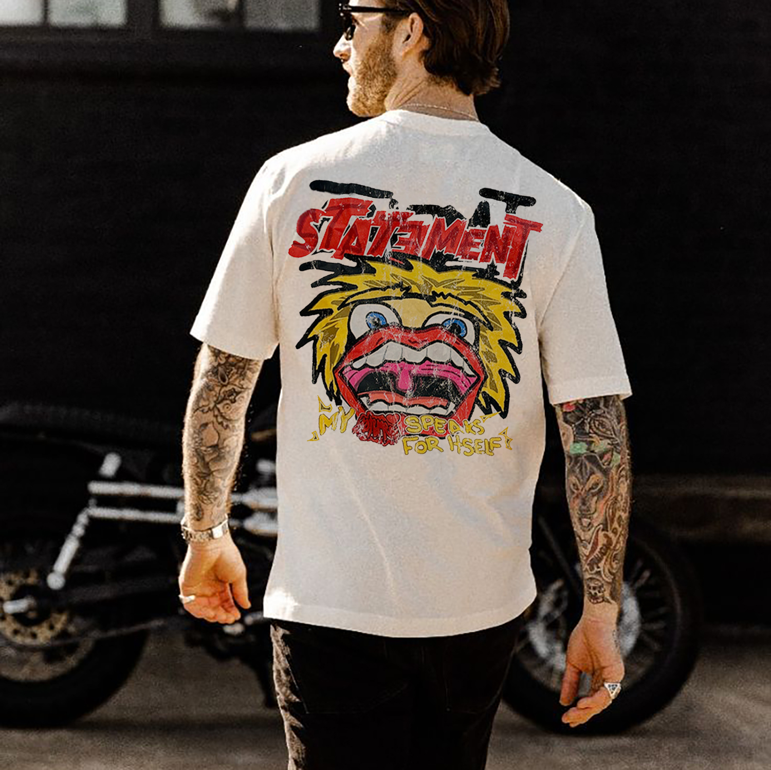 STATEMENT Funny Cartoon Figure White Print T-shirt