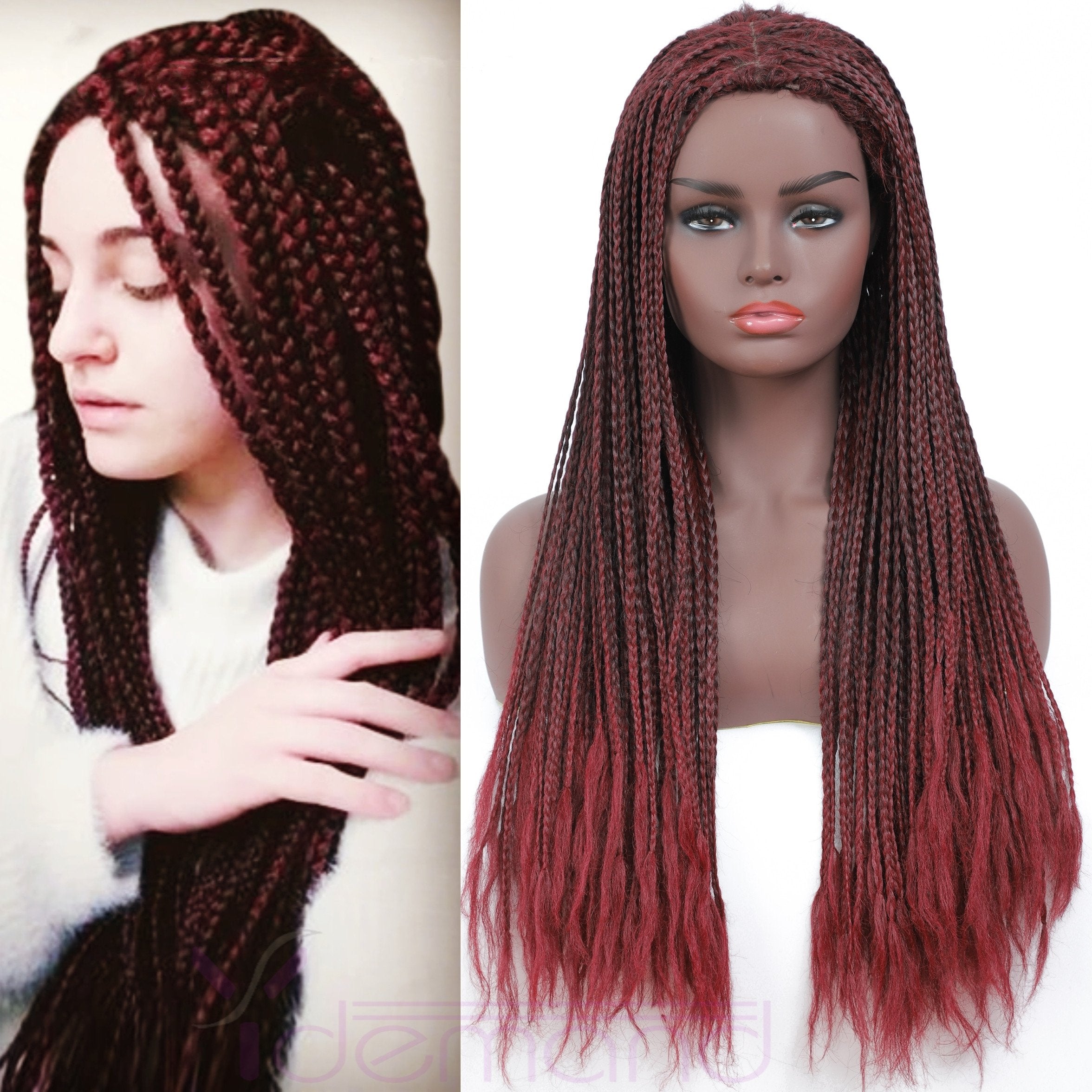 Black Mixed Wine Red Micro Braids Wig Box Braided Wigs