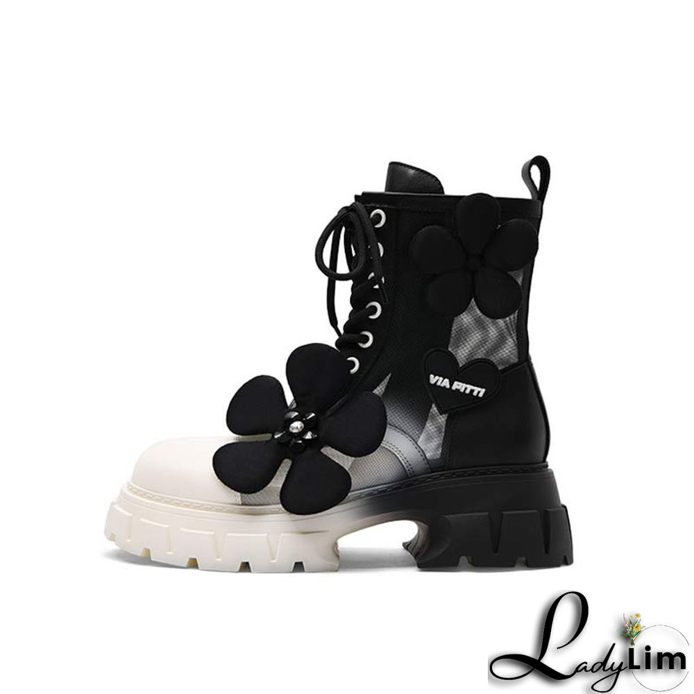 Gradient Color Floral Mesh Platform Boots - Ladylim