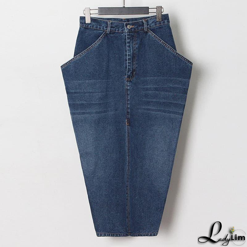 Street Style Long Inverted Triangle Denim Skirt - Ladylim