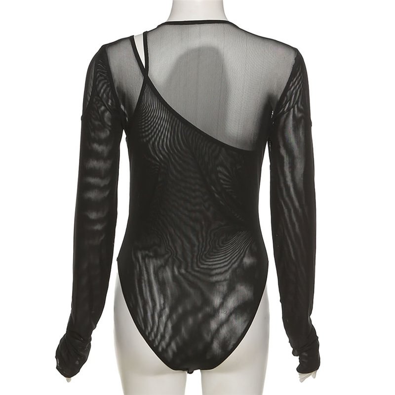 SEXY SHEER PANEL LONG SLEEVE SLIM BODYSUIT