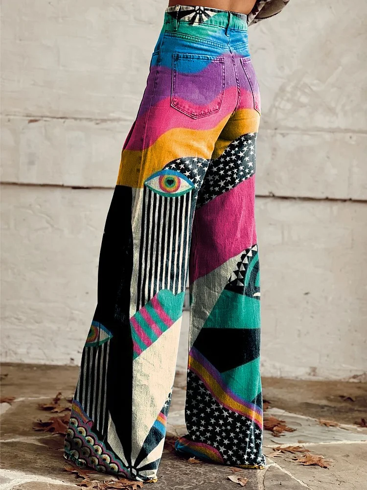 Women's Vintage Print Casual Wide Leg Pants