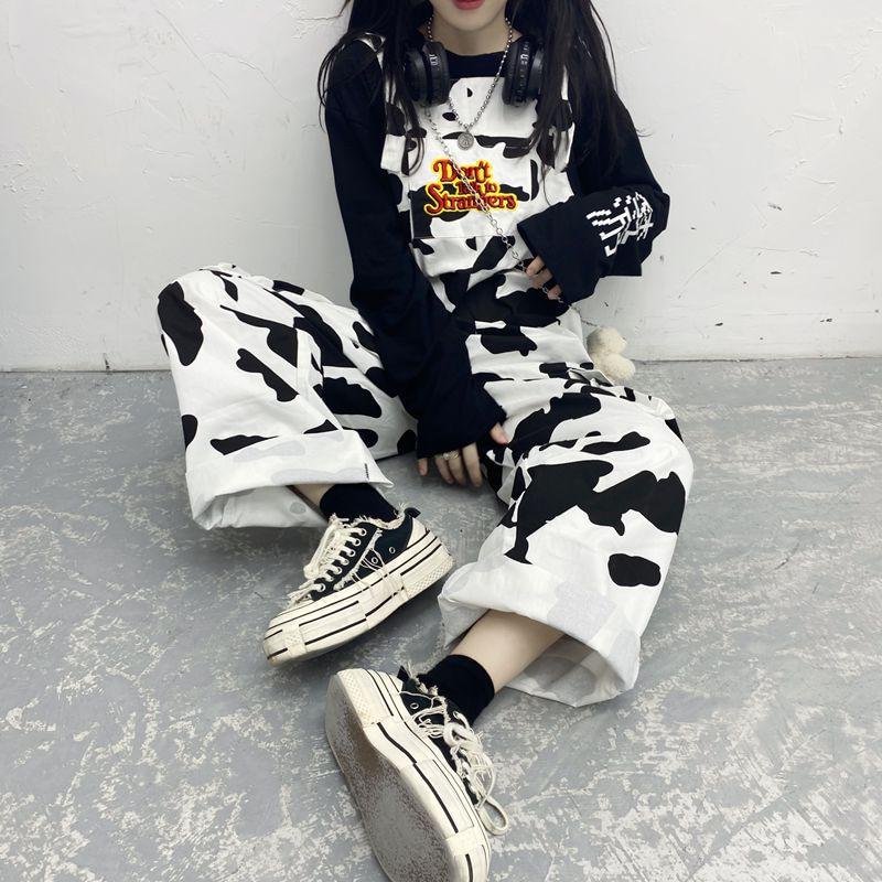 COW OR CHECKERBOARD PRINT CARGO OVERALLS