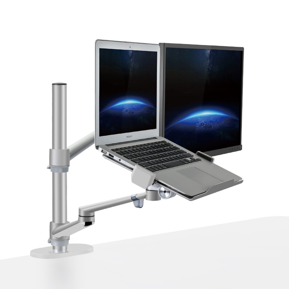 Height Adjustable Aluminum Desktop Rack Monitor Stand With Laptop Stand Height Adjustable Aluminum Desktop Rack Monitor Stand With Laptop Stand