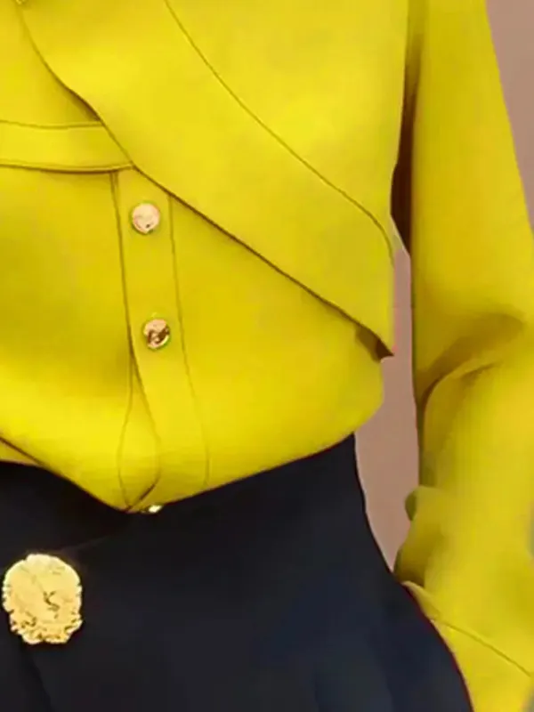 Elegant Long Sleeve Loose Asymmetric Buttoned Lapel Top