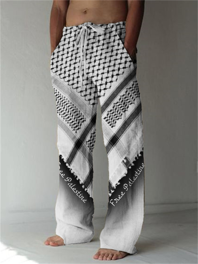 Man's Free Palestine Shemagh Inspired Linen Blend Pants