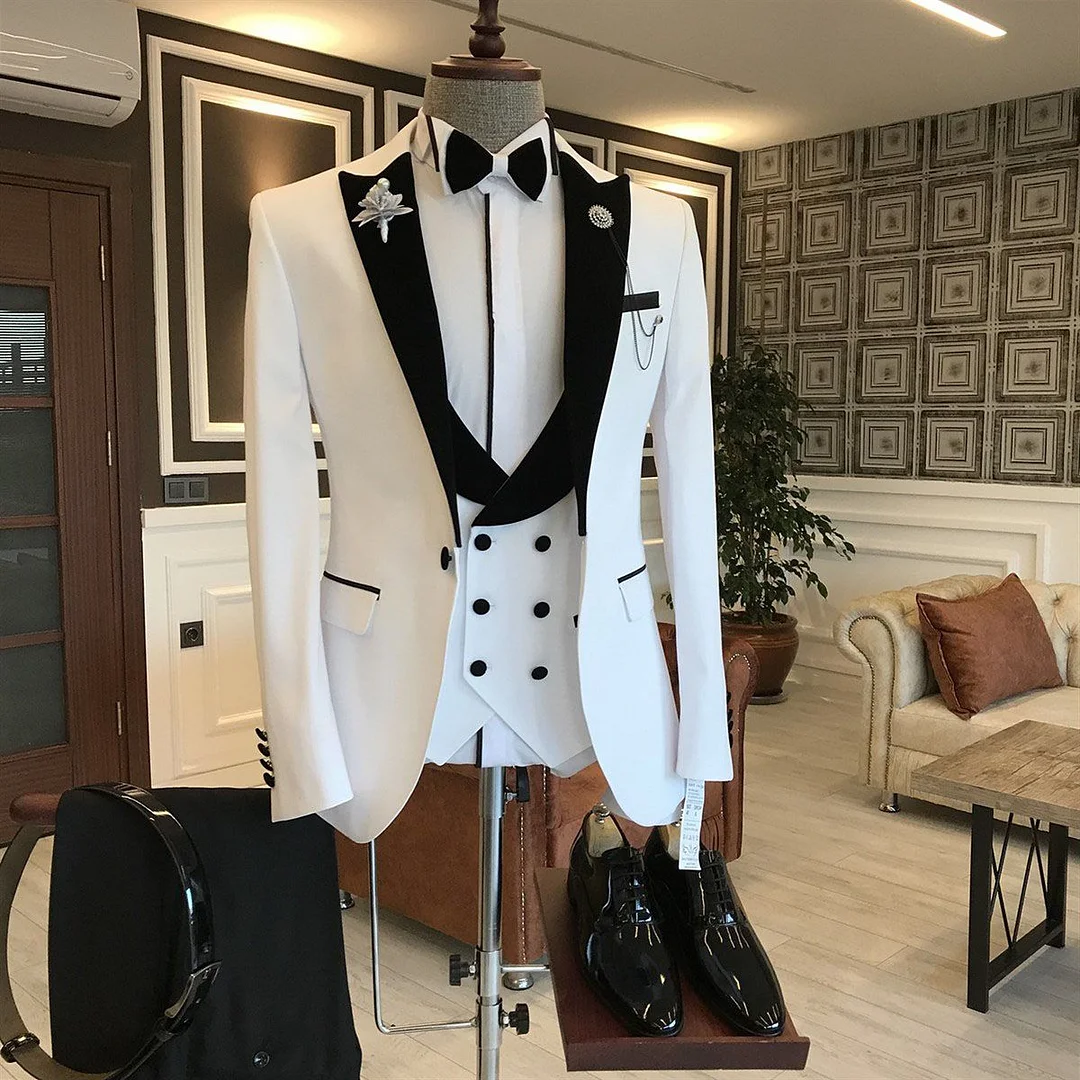 Gentle One Button New Prom Attire White Mixed Black With Peaked Lapel ...
