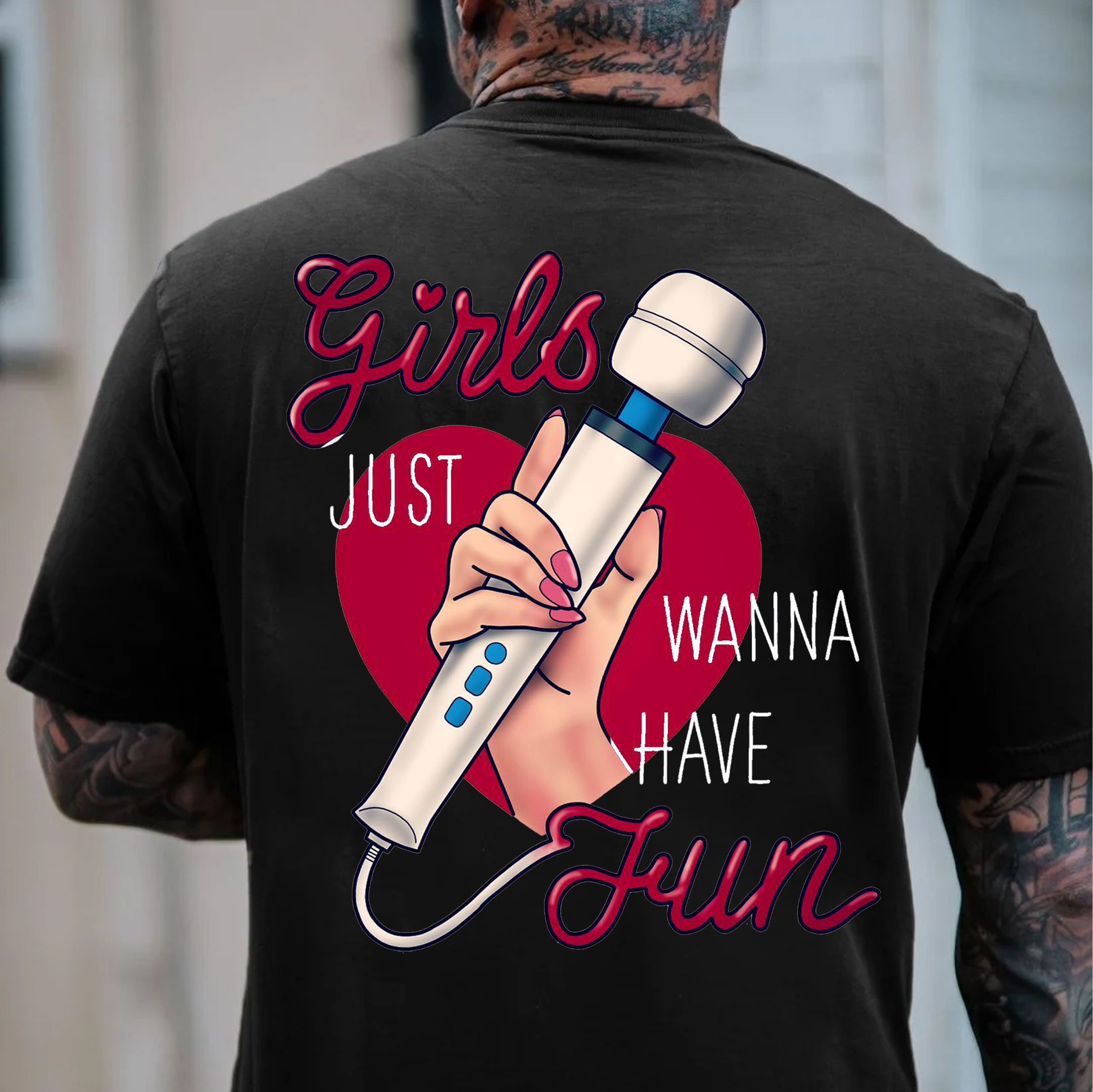GIRLS JUST WANNA HAVE FUN Black Print T-shirt