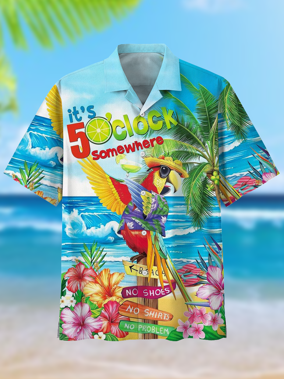 Men's Crisp Hawaiian Beach Cuban Collar Print Shirt