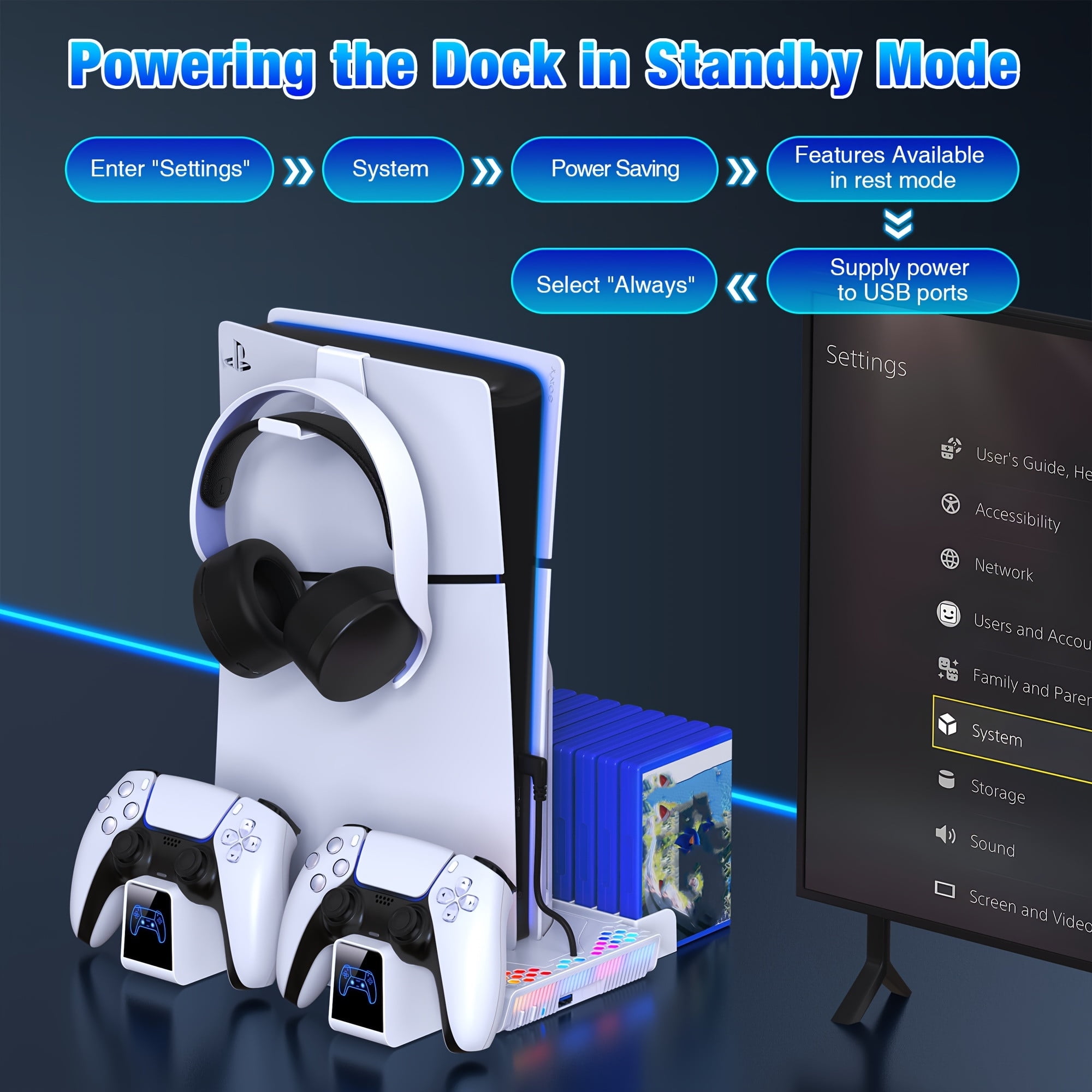 Beboncool PS5 Slim Cooling Station with Turbo Fan & 3H Dual Charger ...