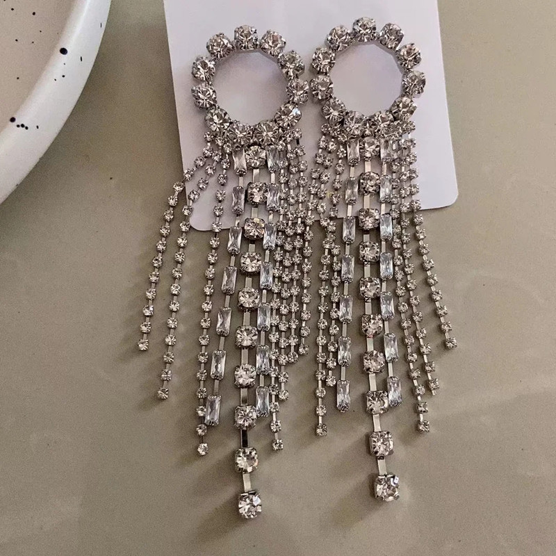 Rhinestone Fringe Earrings - Ladylim