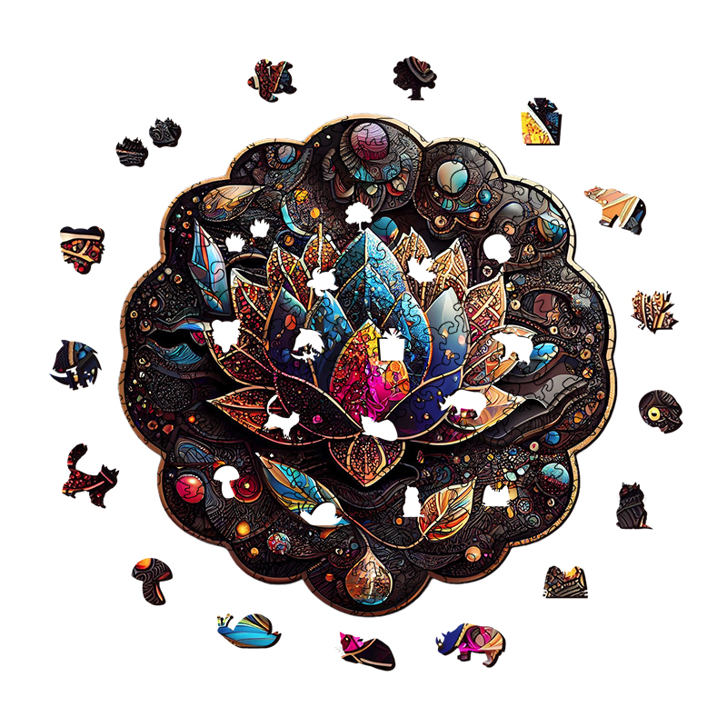 Vivid Lotus And Its Elements Wooden Jigsaw Puzzle