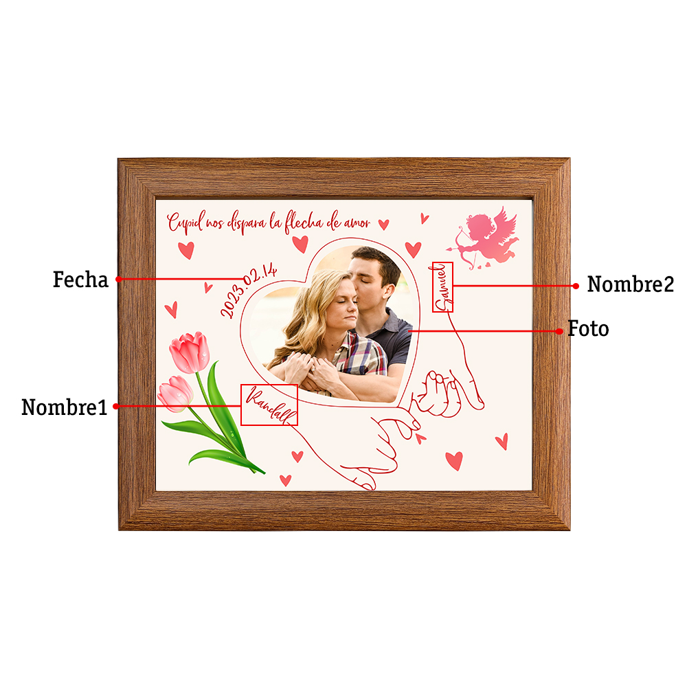 Marco de 1 foto de madera para pareja 2 nombres y fecha personalizados