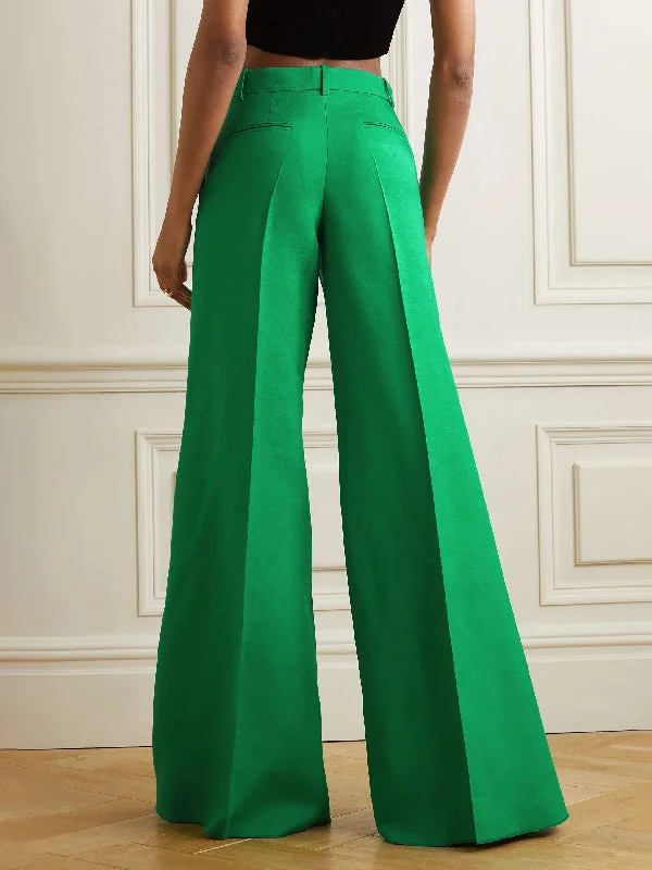 Wide Leg Solid Color Flared Trousers Pants