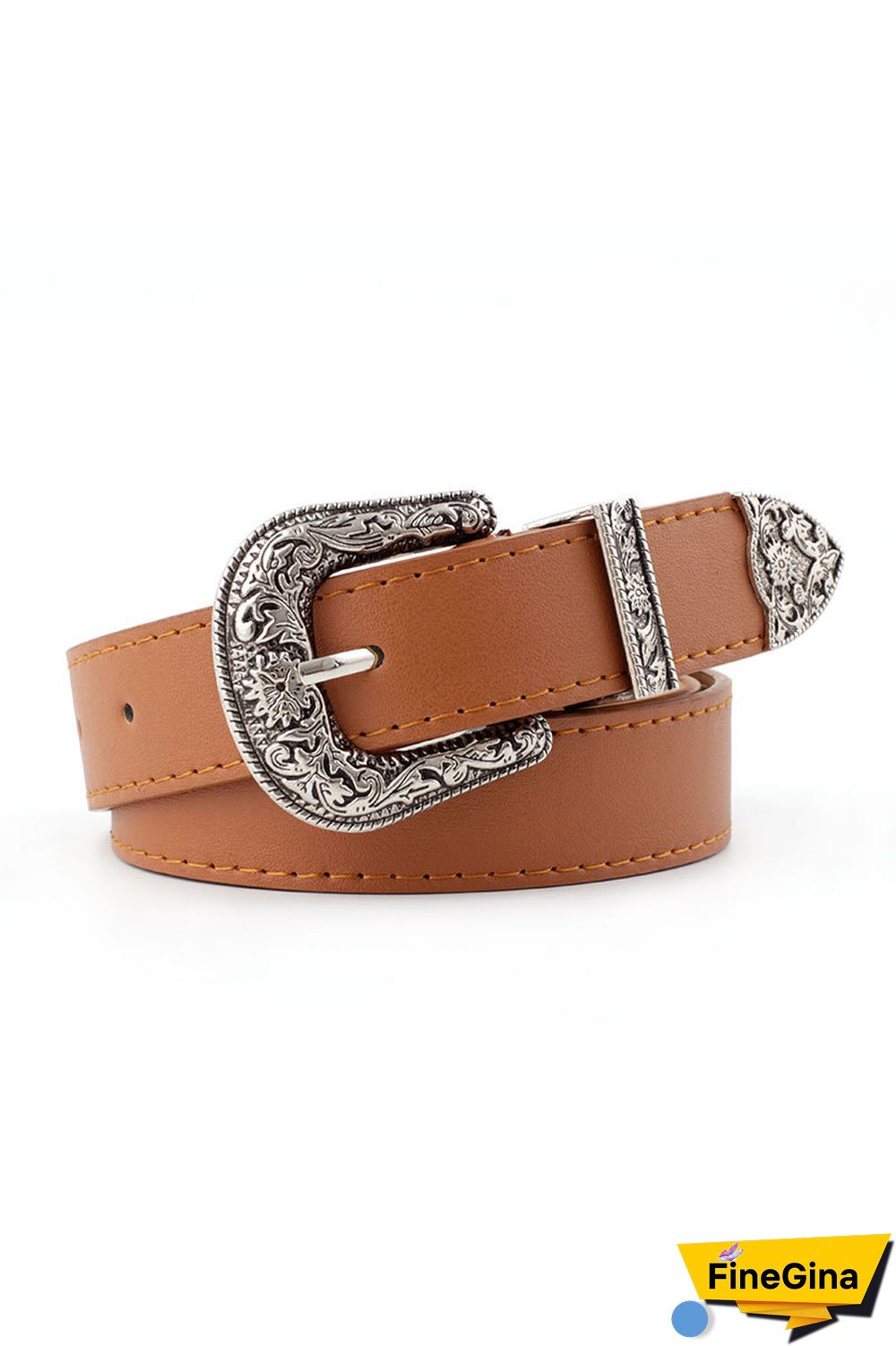 FineGina Vintage Floral Pattern Textured Belt
