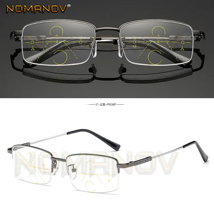 Half-rim Memory Temple Frame See Near and Far Progressive Multifocus ...