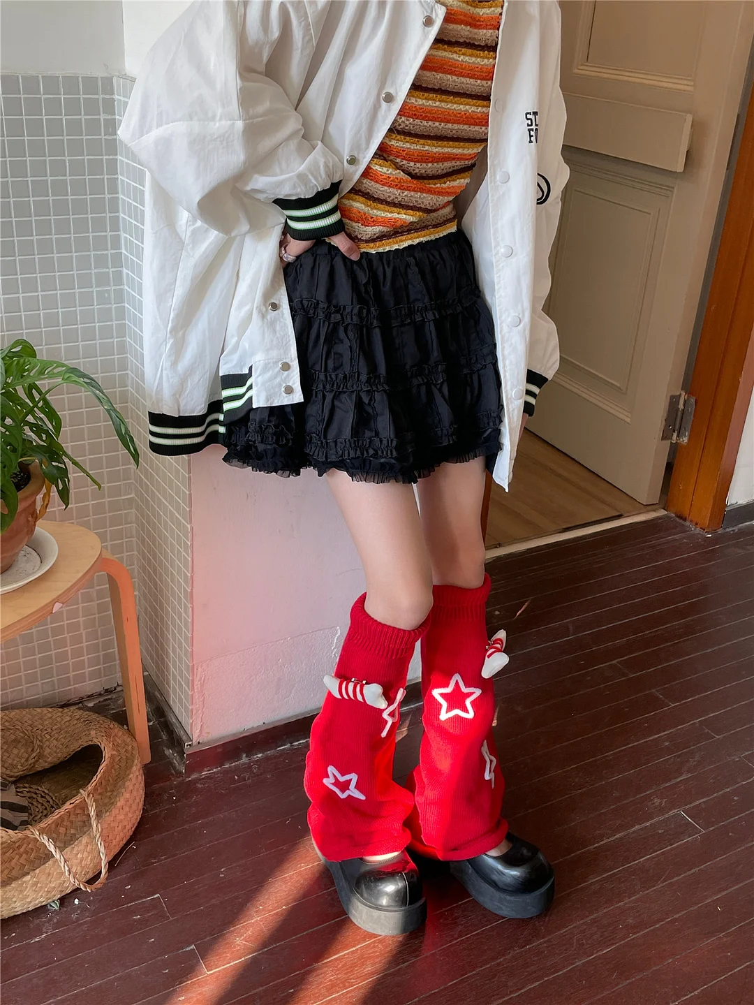 Y2K DOG BONE STAR KNIT LEG WARMERS