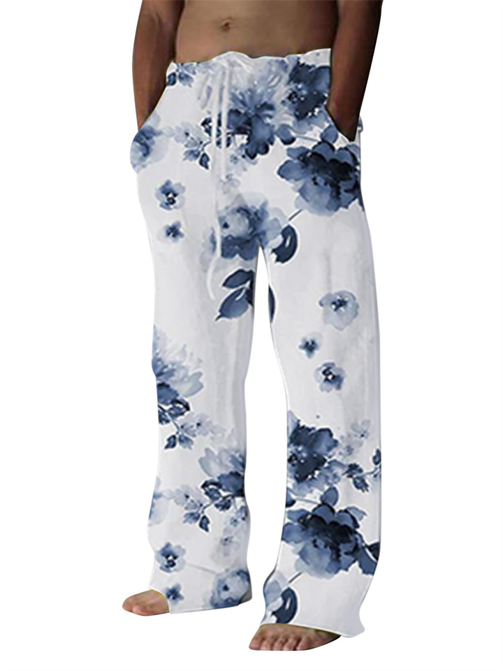 Men's Pants 3D Printed Linen Wide Leg Pants Printed Thin Pants