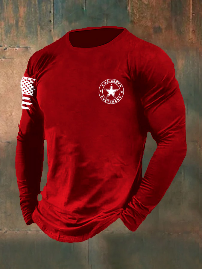 Men's Army Veteran Pattern Long Sleeve 100% Cotton T-Shirt