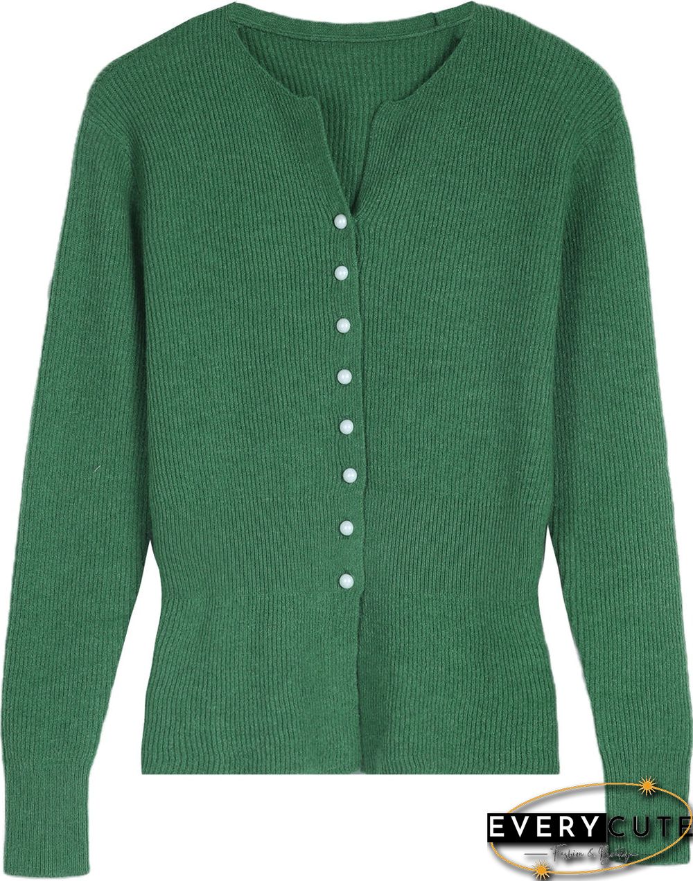 Emerald Green Button Front Peplum Outerwear Sweater