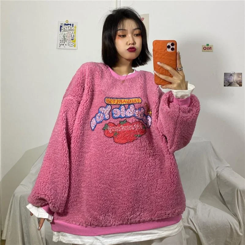 STRAWBERRY FAKE TWO PIECE LAMBSWOOL PULLOVER SWEATER