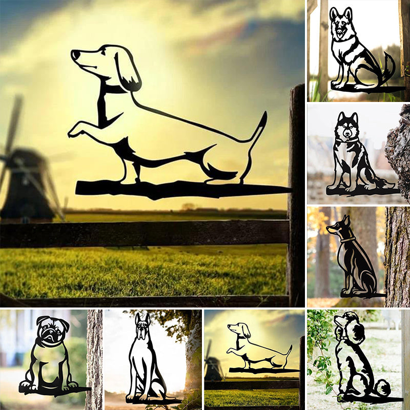 Metal Dog Silhouette Puppy Garden Decoration