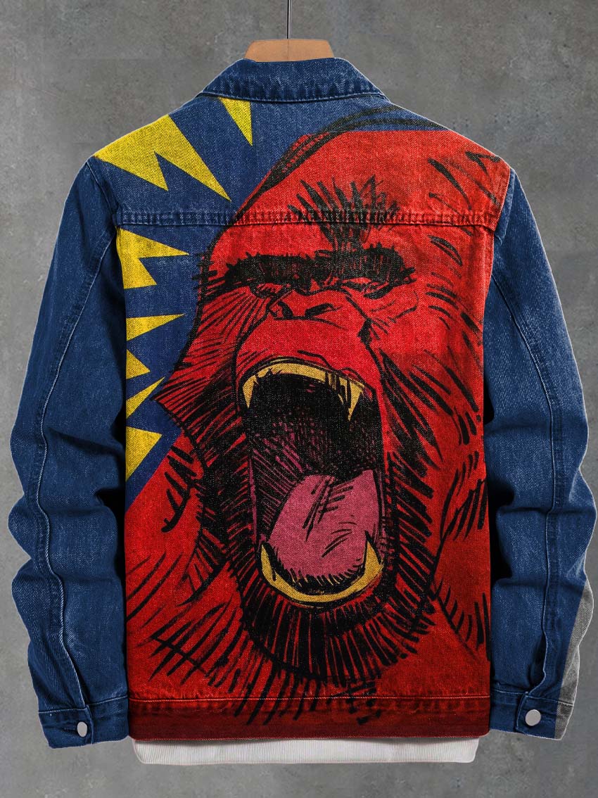 Fun Cartoon Style Contrasting Color Gorilla Roaring Decorative Pattern ...