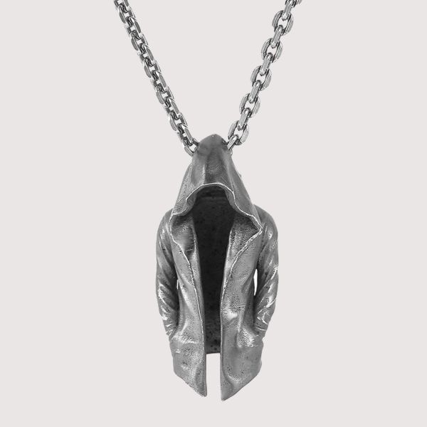 Sterling Silver Assassin Cloak Trench Coat Pendant Necklace