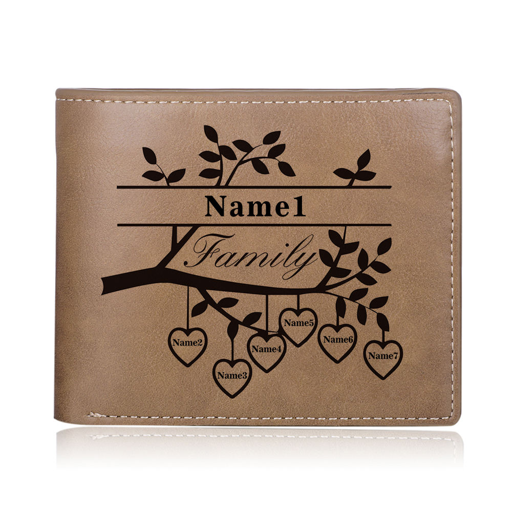 Personalized Family Tree Leather Wallets Customized 7 Names Men Photo ...