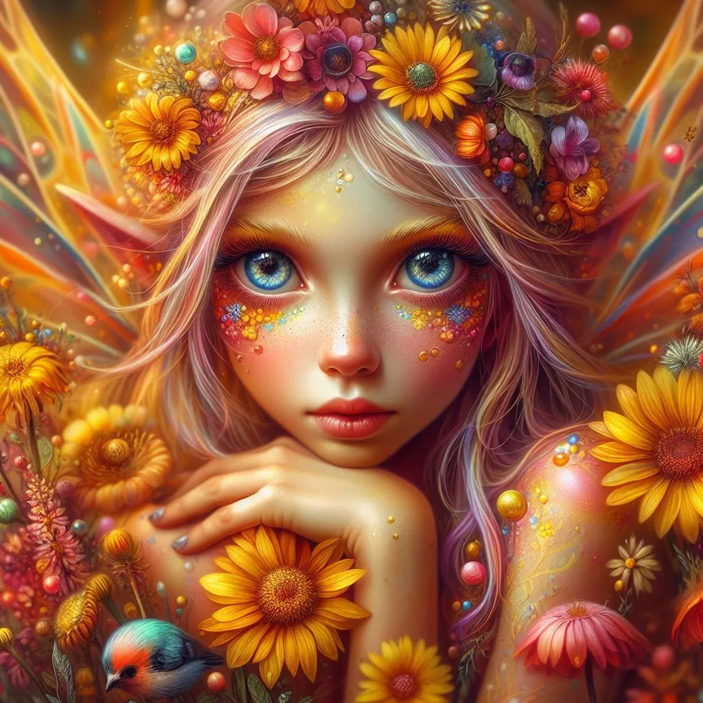 Flower Elf Little Girl (velvet cloth) AB drill full round/square ...