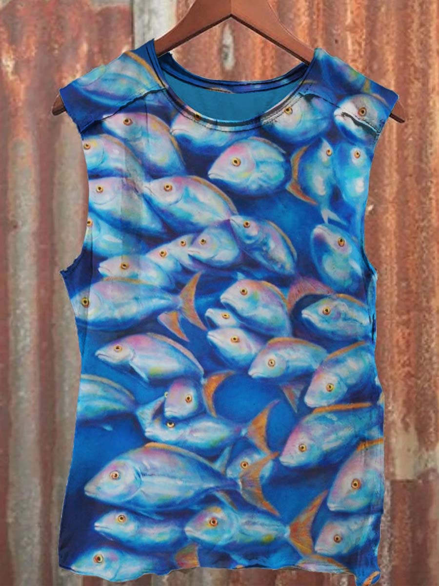 Fun Group Fish Print Casual Tank Top