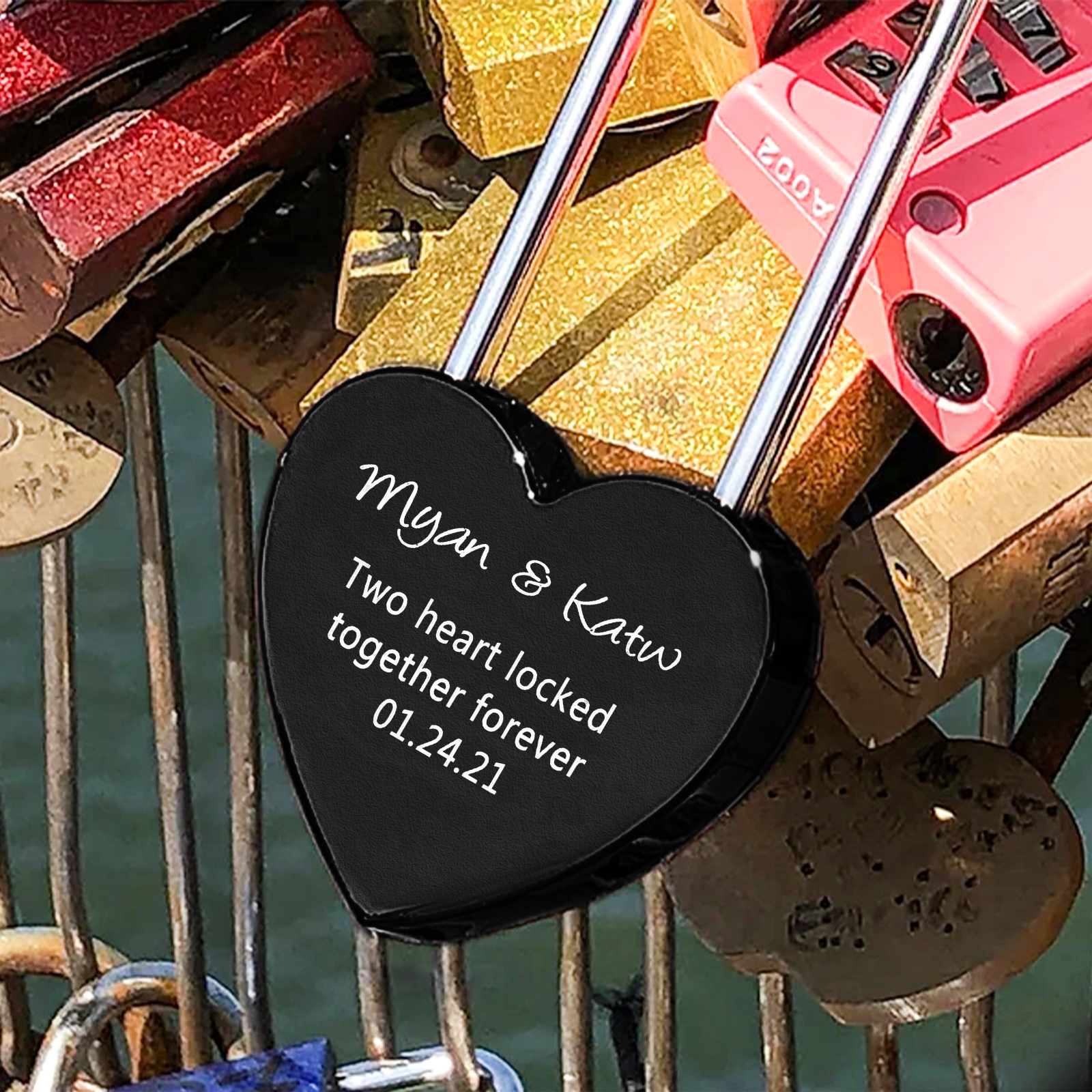 Personalized Heart Engraved Love Lock Custom Names Padlocks Gifts For ...