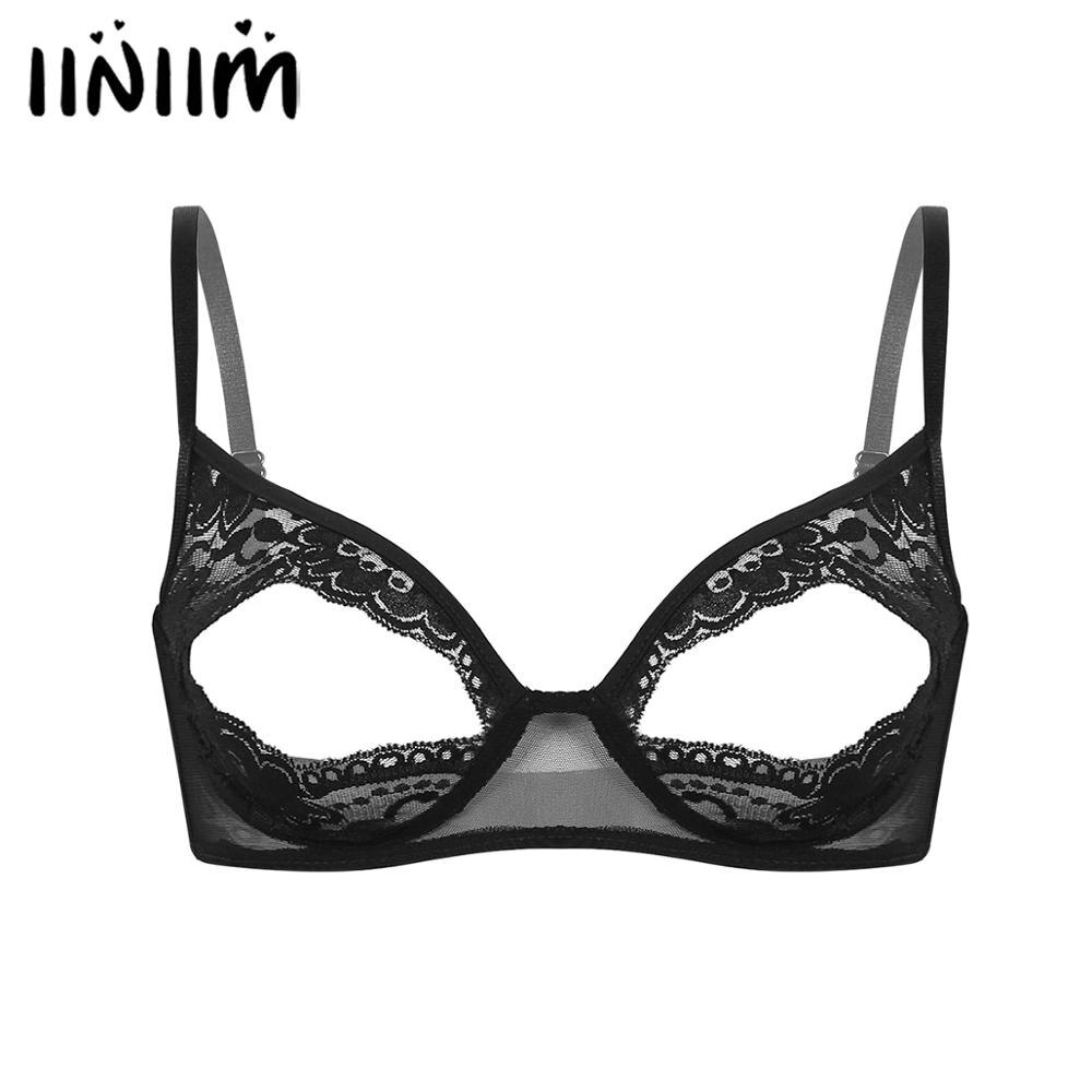 Uaang Womens Lingerie Exotic Open Bras Sissy Femme Sexy Nightwear Lace Nipple Split Bralette
