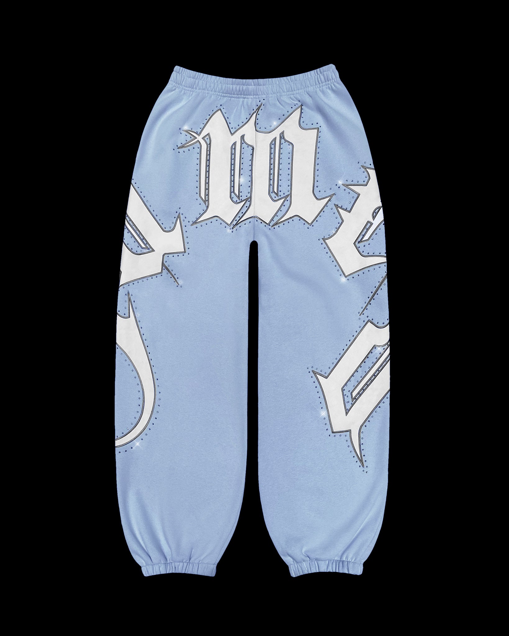 MONSTER RHINESTONE SWEATPANTS BABY BLUE