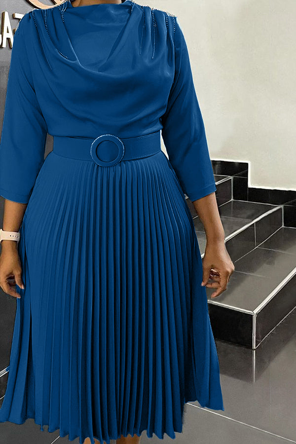 Solid Color 3/4 Length Sleeve Dress