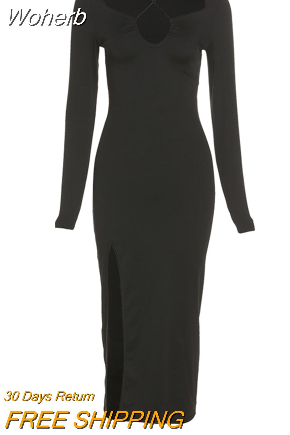 Woherb Elegant Solid Black Halter Maxi Dress for Women Sexy Cleavage ...