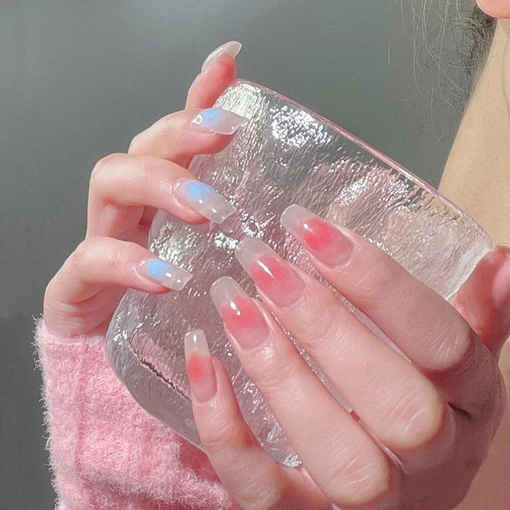 Churchf On Nails Korean Cute False Nails Blue Halos Staining Design ...