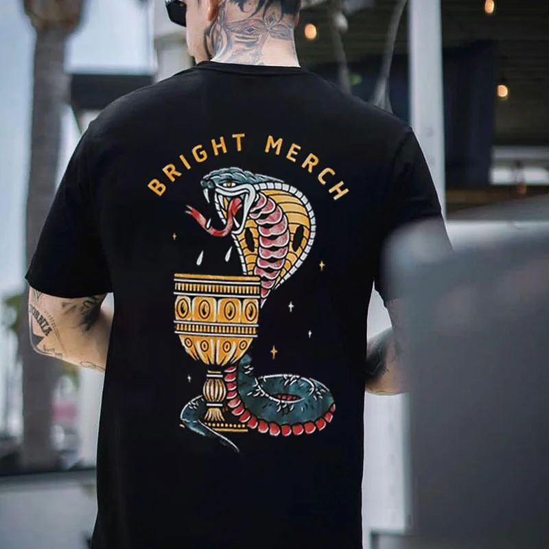 BRIGHT MERCH Fierce Snake Black Print T-shirt