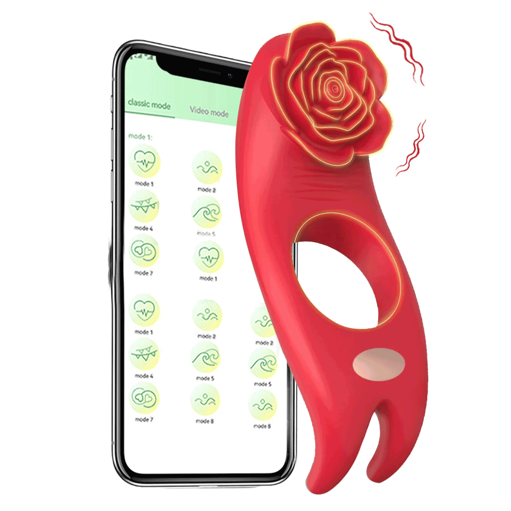 Rose App Remote Control Lock Sperm Ring Vibrator 9-mode Double Ring Penis Hard Enhancement ...
