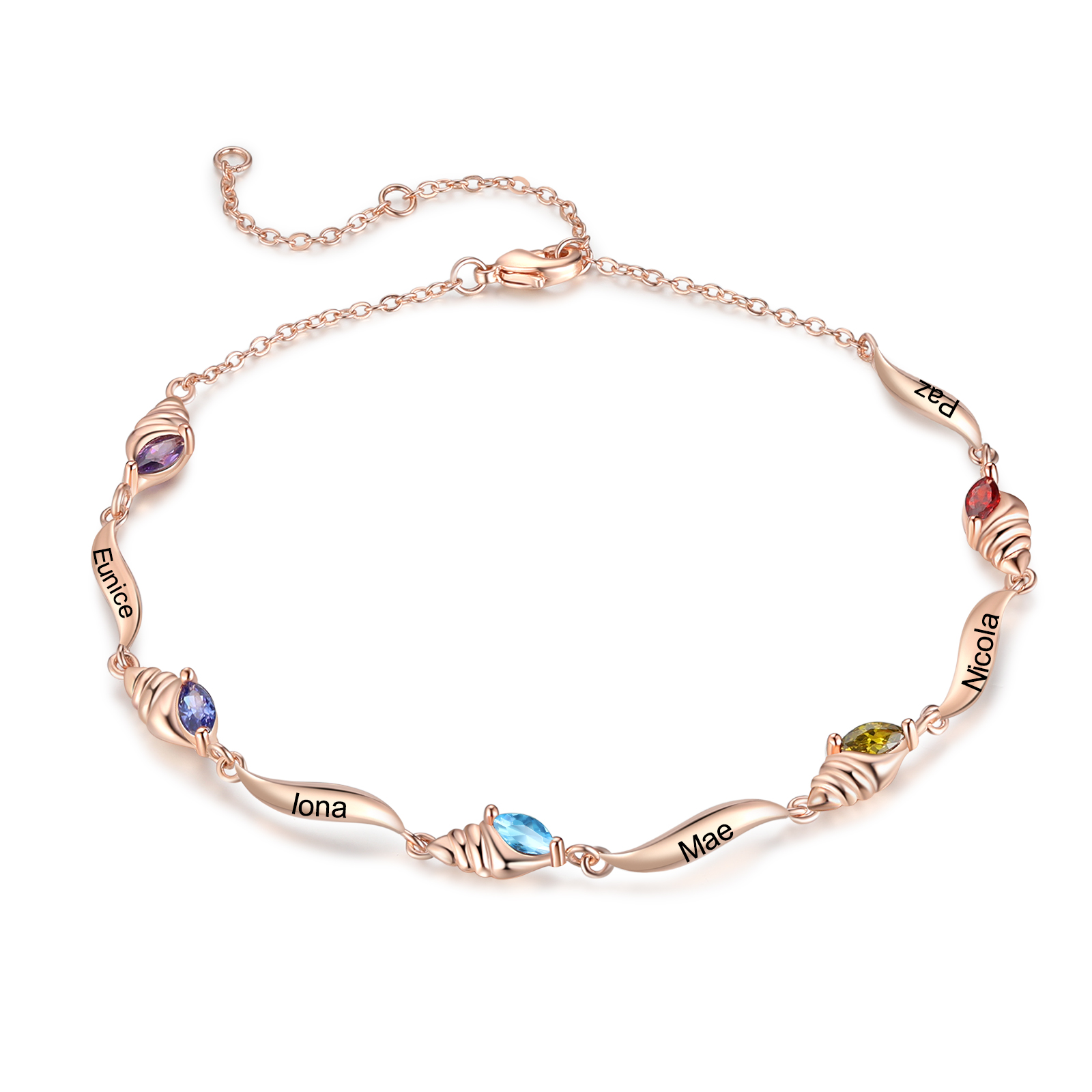 5 Names-Personalized Conch Bracelet With 5 Birthstones Custom Names ...