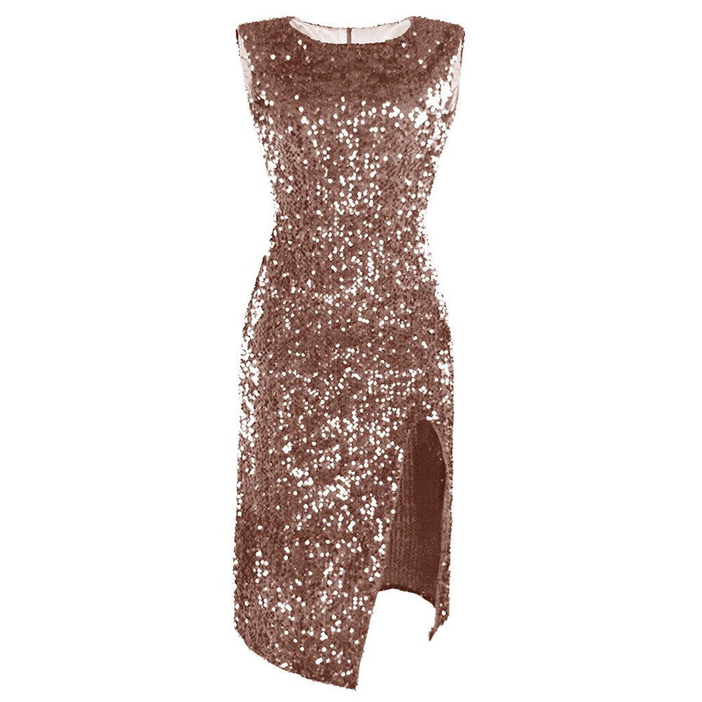 Churchf Popular Nightclub Sexy Dress Dress Irregular Sequin Forked Dress