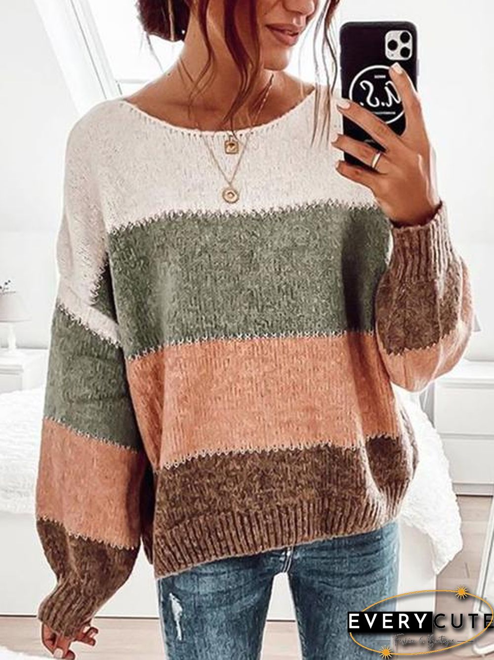 Striped Color Contrast Pullover Sweater